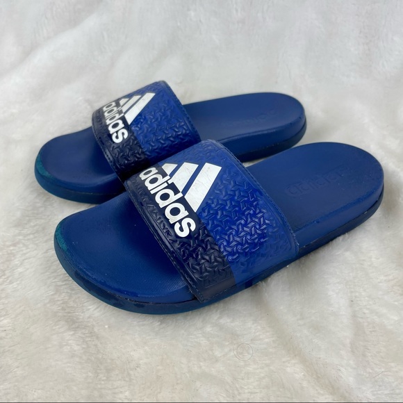 adidas | Shoes | Adidas Blue And White Slide Logo Sandals Kids Size 3k ...